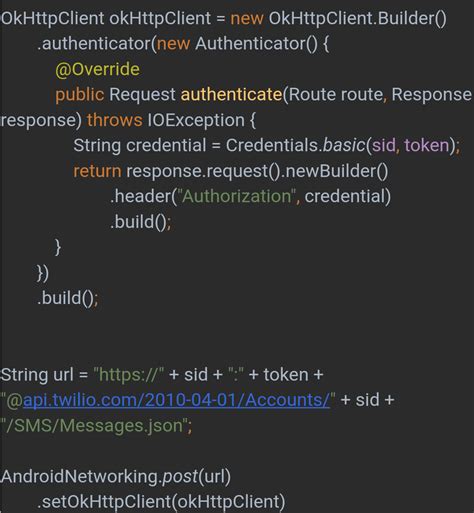Calling Twilio Api Doesnt Work It Returns Only Androidnetworking