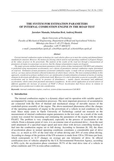 Pdf The System For Estimation Parameters Of Internal Combustion