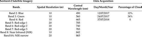 The Overview Of Characteristics For Sentinel 2 Bands After Resampling Download Scientific
