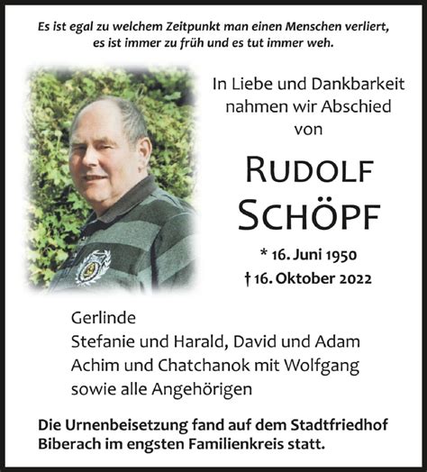 Traueranzeigen von Rudolf Schöpf schwaebische de Trauerportal