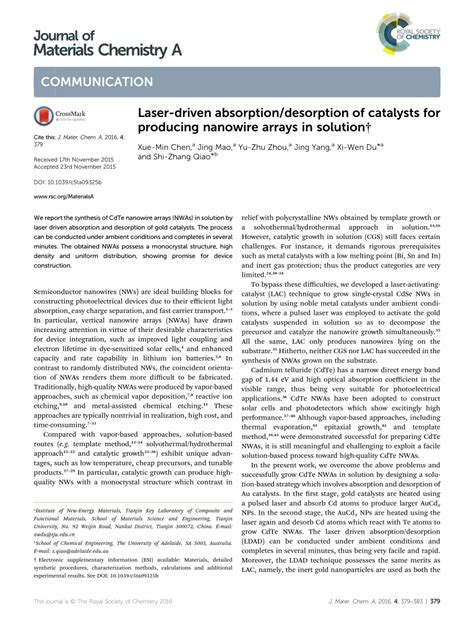 Pdf Laser Driven Ab Desorption Of Catalysts For Producing Nanowire