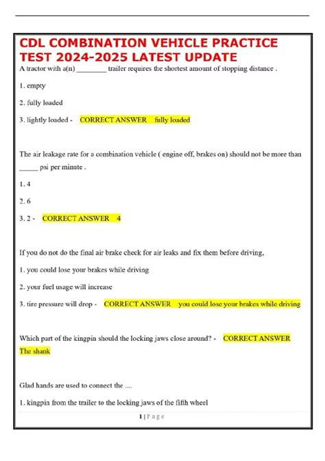 Cdl Combination Vehicle Practice Test Latest Update Cdl Combination