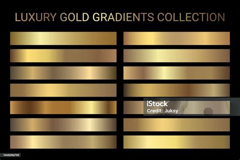 럭셔리 골드 그라데이션 컬렉션 벡터입니다 금속 축제 골드 벡터 색상의 황금 그라데이션 세트입니다 크리스마스 카드 배너 글꼴 섣달