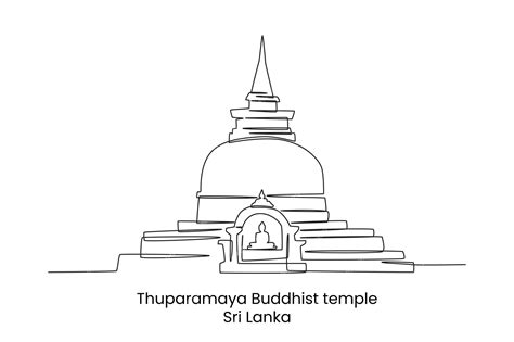 스리랑카 랜드마크 개념의 연속 한 선 그리기 투파라마야 불교 사원 단일 선 그리기 디자인 벡터 그래픽 그림 프리미엄 벡터