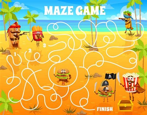 Laberinto laberinto juego dibujos animados piratas comida rápida