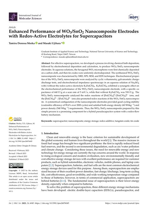 Pdf Enhanced Performance Of Wo3sno2 Nanocomposite Electrodes With