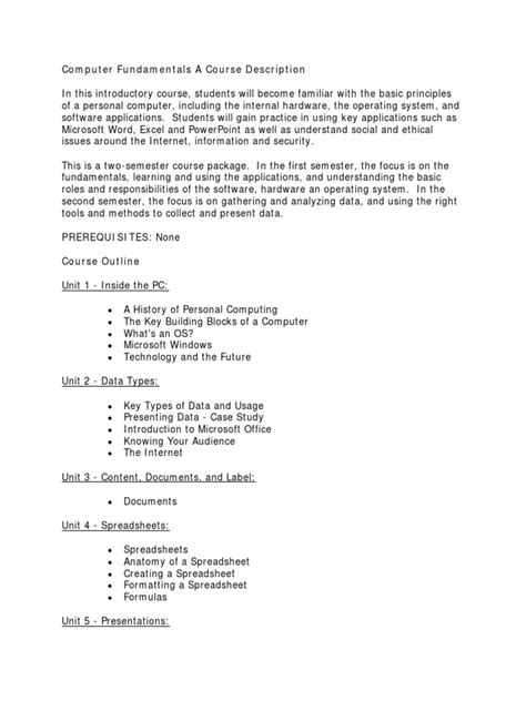 Computer Course Outline Pdf