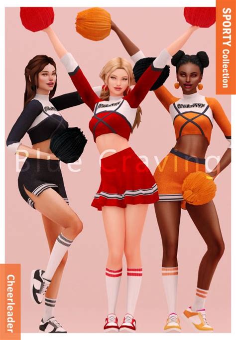Three Women In Cheerleader Outfits Are Posing For The Camera With Their Hands Up And One Is