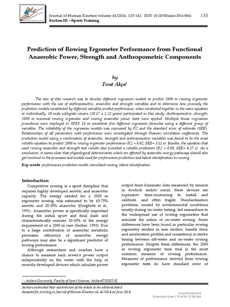 Journal Of Human Kinetics Prediction Of Rowing Ergometer Performance