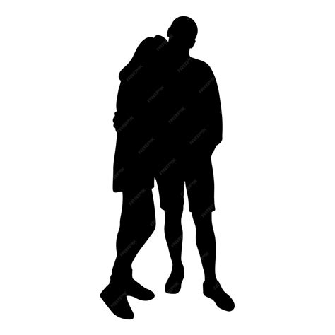 남자와 여자 포옹 고립 된 실루엣 흰색 배경 이성애 커플 그림자 함께 이미지 프리미엄 벡터