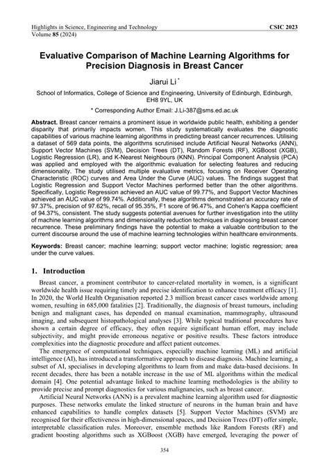 Pdf Evaluative Comparison Of Machine Learning Algorithms For Precision Diagnosis In Breast Cancer