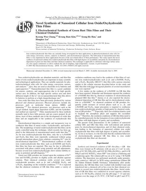 Pdf Novel Synthesis Of Nanosized Cellular Iron Oxide Oxyhydroxide Thin Films I