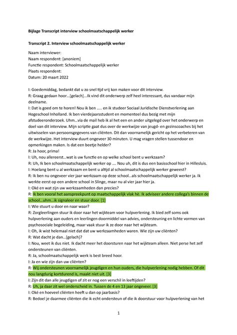 Voorbeeld Transcript En Analysetabel Bijlage Transcript Interview