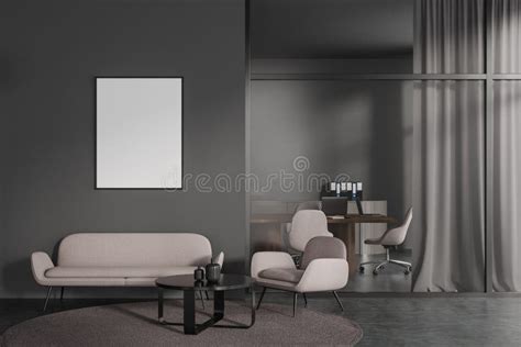 Business Interior With Relax Area And Meeting Room Mockup Frame Stock Illustration