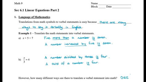 math 9 verbal statements into algebraic expressions youtube