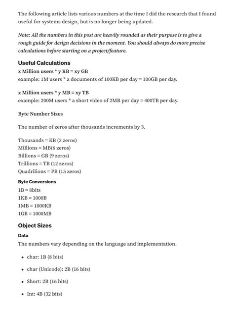 Back Of Envelope Calculations Cheat Sheet Pdf Byte Information