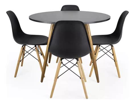 Mesa Redonda 100cm Madeira 4 Cadeiras Charles Eiffel Eames Tampa