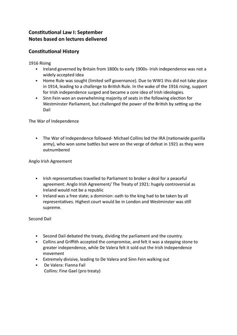 Constitutional Law I Revision Notes La1016 Constitutional Law I