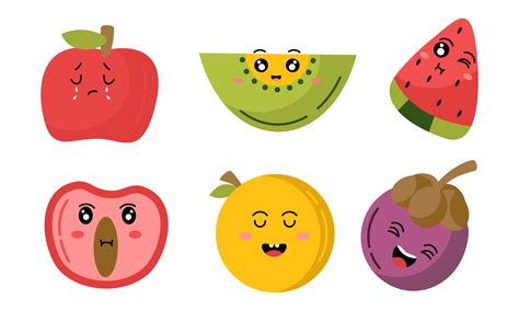 Cute Fruits Funny Characters Icon Vector 14392443 Vector Art At Vecteezy