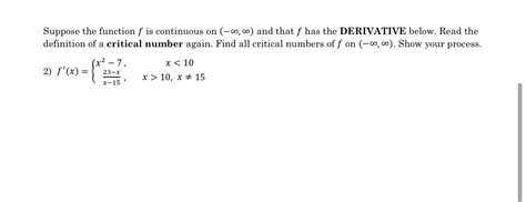 solved suppose the function f ﻿is continuous on ∞ ∞ ﻿and