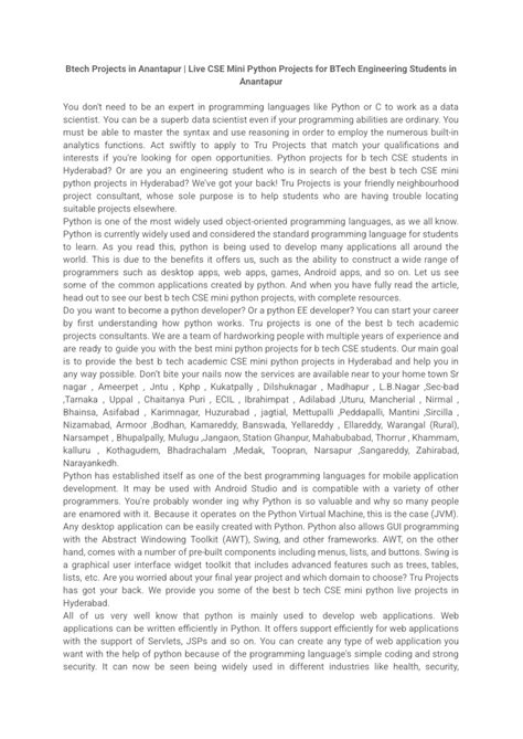 Ppt Btech Projects In Anantapur Live Cse Mini Python Projects For