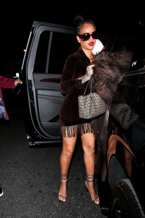Rihanna In A Brown Fringe Mini Dress And Strappy Heels At Delilah In