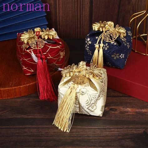 Norman ถุงของขวัญงานแต่งงานจีน ผ้าสร้างสรรค์พวงกระเป๋า อุปกรณ์เทศกาล