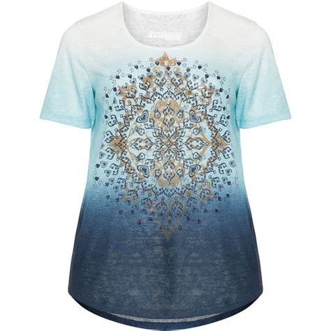 Dark Blueturquoise Plus Size Ombré Embellished T Shirt