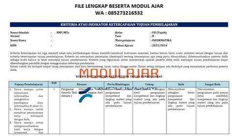 Kktp Informatika Kelas 7 Semester 1 Dan 2 Modul Ajar Kurikulum Merdeka