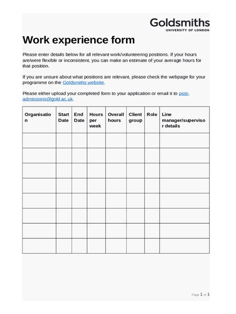 Work Experience Doc Template Pdffiller
