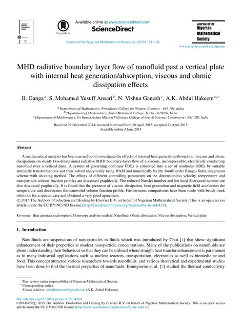 Pdf Mhd Radiative Boundary Layer Flow Of Nanofluid Past A Vertical Plate With Internal Heat