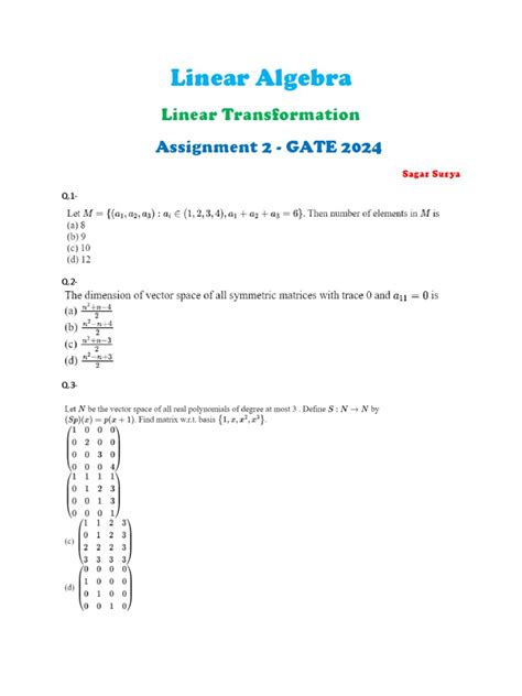 Linear Algebra Assignment 2 Gate 20241 Pdf
