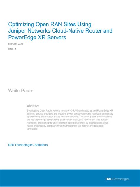 H19514 Optimizing Open Ran Juniper Poweredge Xr Pdf Computer Network Juniper Networks