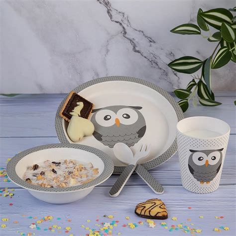 Бамбуков детски сервиз за хранене СОВА 5 части Chiniiki Com