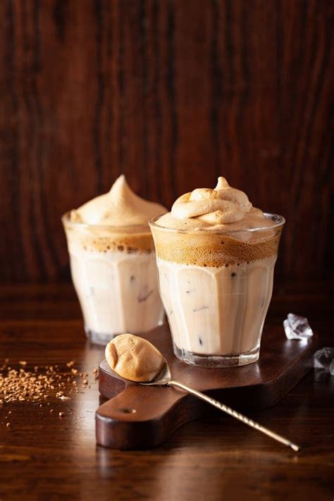 Dalgona Coffee In Glass Trendy Instant Coffee Whipped With Sugar And