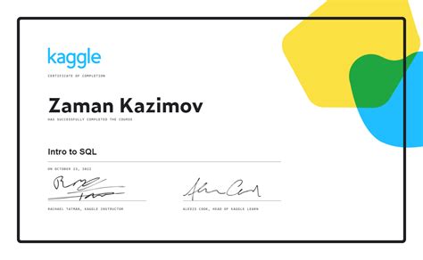 Zaman Kazimov Completed The Intro To Sql Course On Kaggle