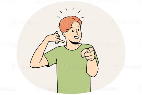 Smiling Guy Make Callback Gesture 29383034 Stock Photo At Vecteezy