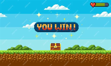 Premium Vector Pixel Art Game Background With Grass Sky And You Won