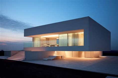 Modern House With Illuminated Interior At Twilight Stock Photo Image
