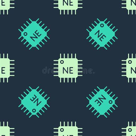 Green And Beige Computer Processor With Microcircuits CPU Icon Isolated Seamless Pattern On Blue