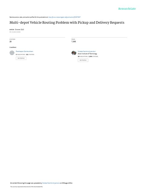 Multi Depot Vehicle Routing Problem With Pickup An Pdf Applied