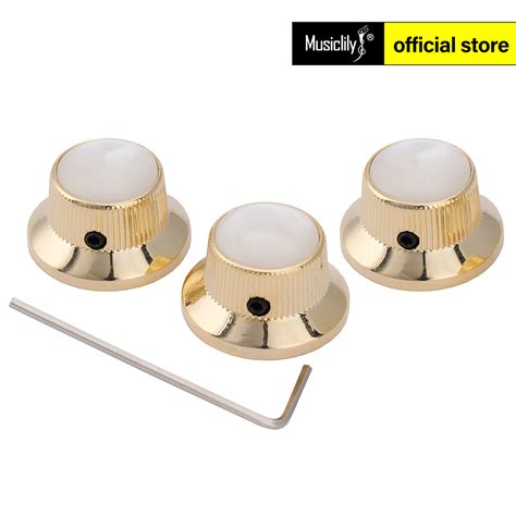 Musiclily Pro 6mm Steel White Pearl Top Ufo Control Knobs With Set Screws For Strat Style