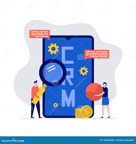 Smartphone Crm App Concept With Characters Customer Relationship Management Stock Illustration