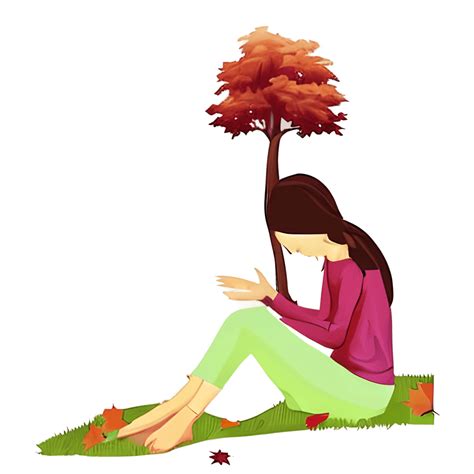 Girl Sitting Under Tree Near River · Creative Fabrica