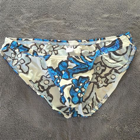 N2n Bodywear Swim Floral Swim Bikini Bottoms In Blue And Cream