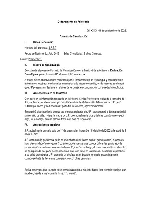 Formato De Canalizacion Jp Pdf Juguetes Ciencias Del Comportamiento
