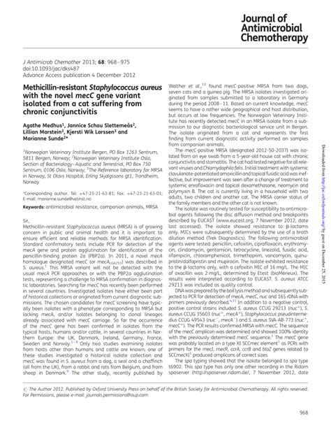 Pdf Methicillin Resistant Staphylococcus Aureus With The Novel Mecc Gene Variant Isolated From
