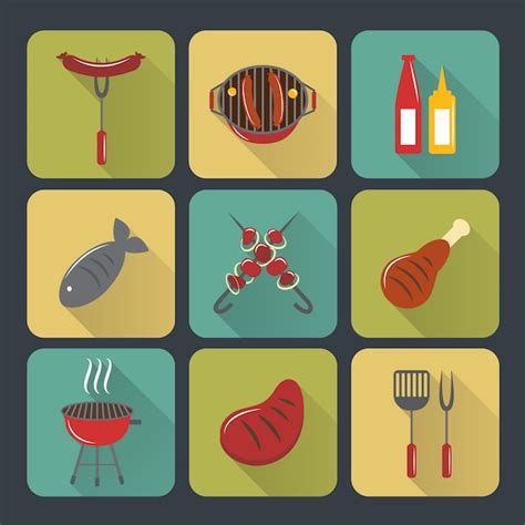 Premium Vector Bbq Grill Icons Flat Set