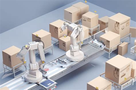 Packaging And Sorting Robot Placing Products Into Boxes For Shipment Stock Illustration