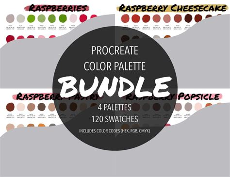 Procreate Color Palette Bundle 4 Palettes Raspberry Instant Download Digital File Color Swatches